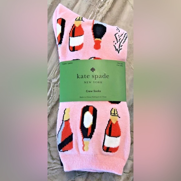 kate spade | Other | Kate Spade Pink Crew Socks With Bottle Spade And ...